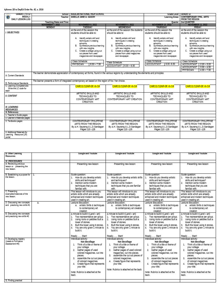 DLL - CPAR (Skills & Techniques) | PDF | Education Theory | Behavior Modification