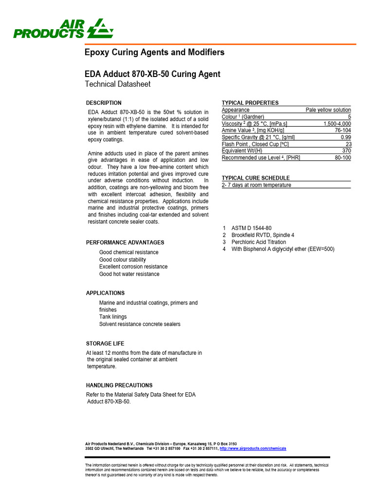 EDA Adduct 870-XB-50 Curing Agent | PDF | Epoxy | Materials