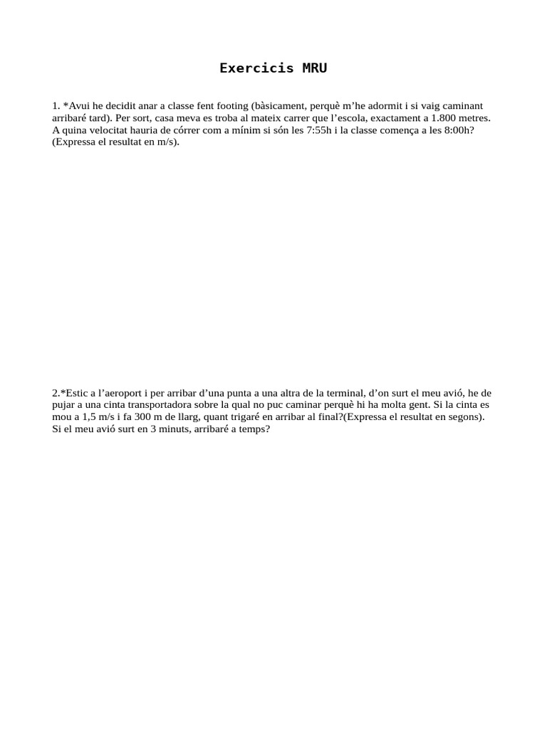 Exercicis MRU | PDF