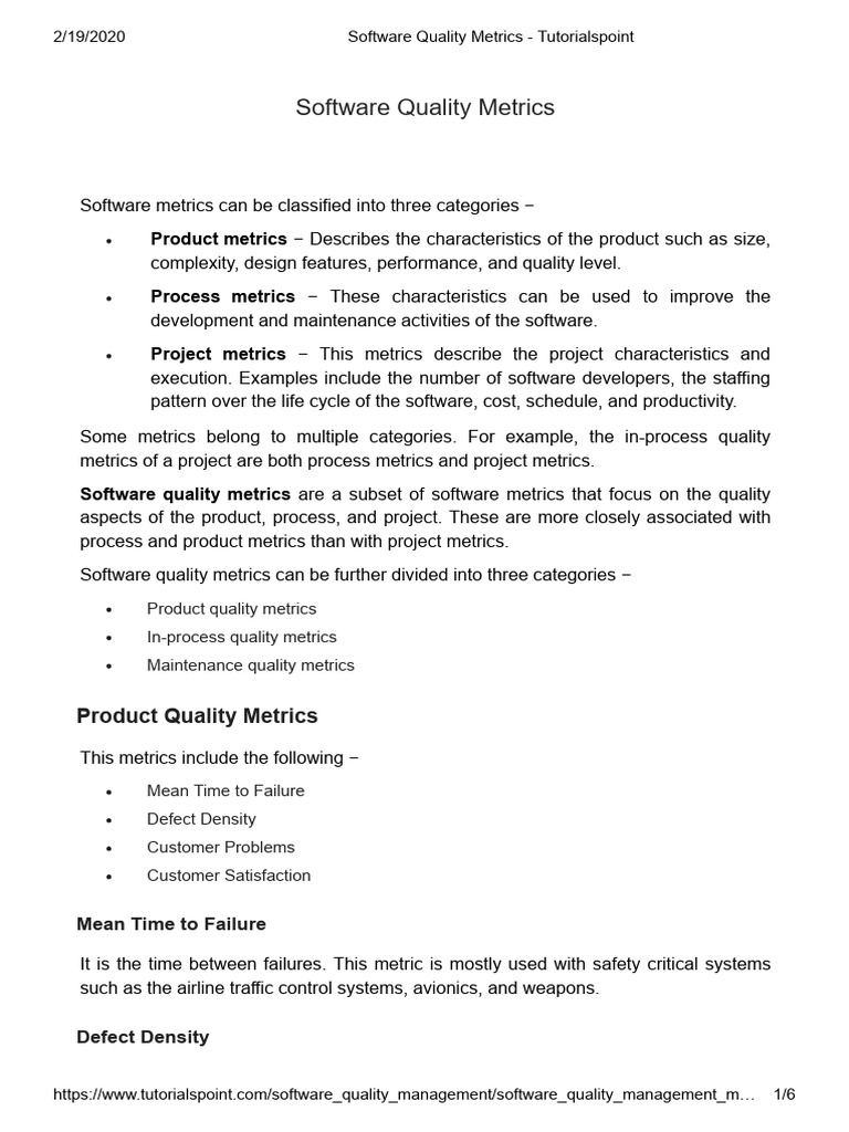 Software Quality Metrics - Tutorialspoint | PDF | Software Quality