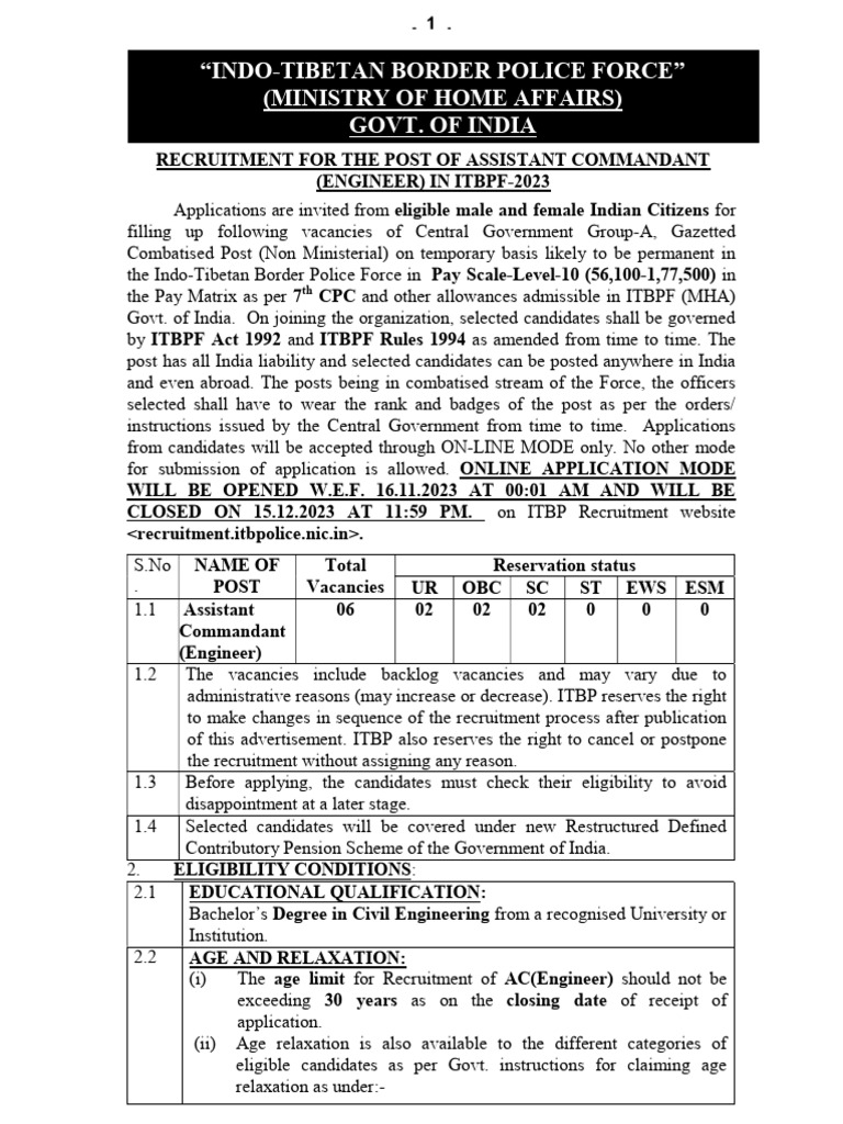Itbp Civil Aso256-12 | PDF