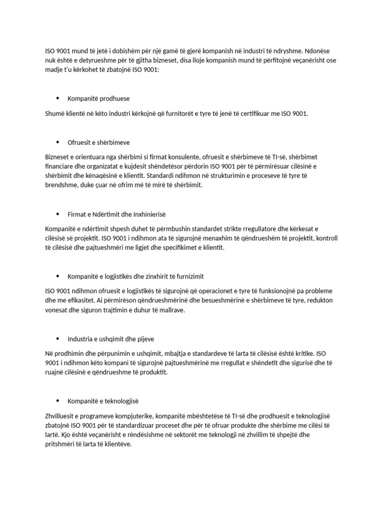 ISO 9001 Mund Të Jetë I Dobishëm Për Një Gamë Të Gjerë Kompanish Në Industri Të Ndryshme | PDF