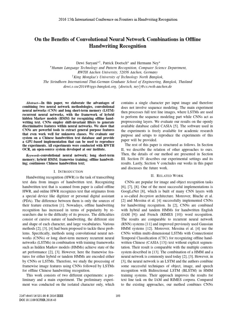 On The Benefits of Convolutional Neural Network Combinations in of Ine Handwriting Recognition ...