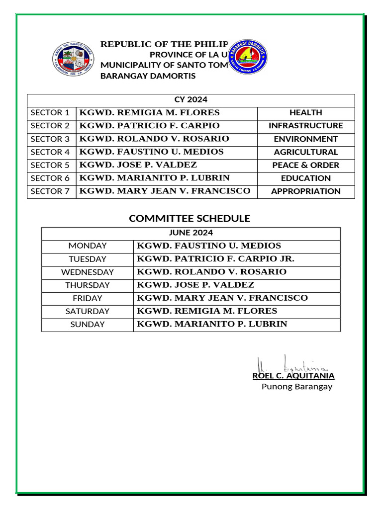 Comittee Schedule | PDF
