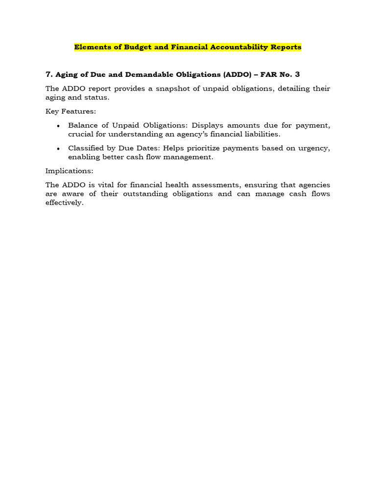 Aging of Due and Demandable Obligations (ADDO) | PDF