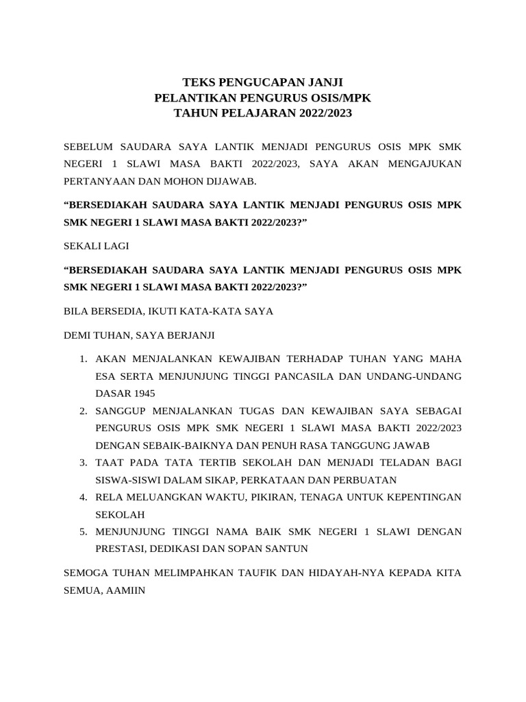 Teks Pengucapan Janji | PDF | Karier & Perkembangan