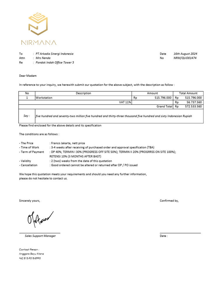 MEMO REVISI PENAWARAN TABLE - Files - NRM 008894.QUOTATION 1.033646 ...