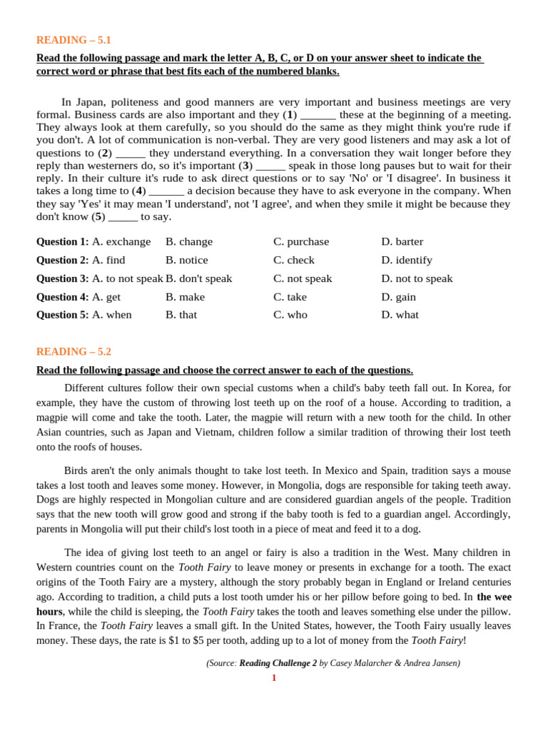 READING 5 | PDF | Wedding | Tooth Fairy