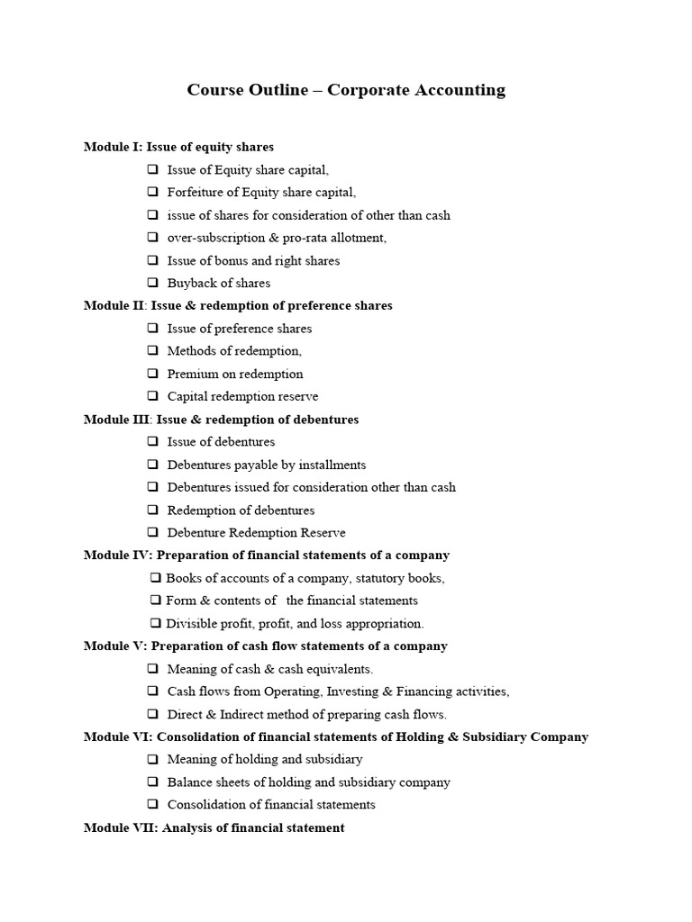 Corporate Accounting Course Outline | PDF | Equity (Finance ...