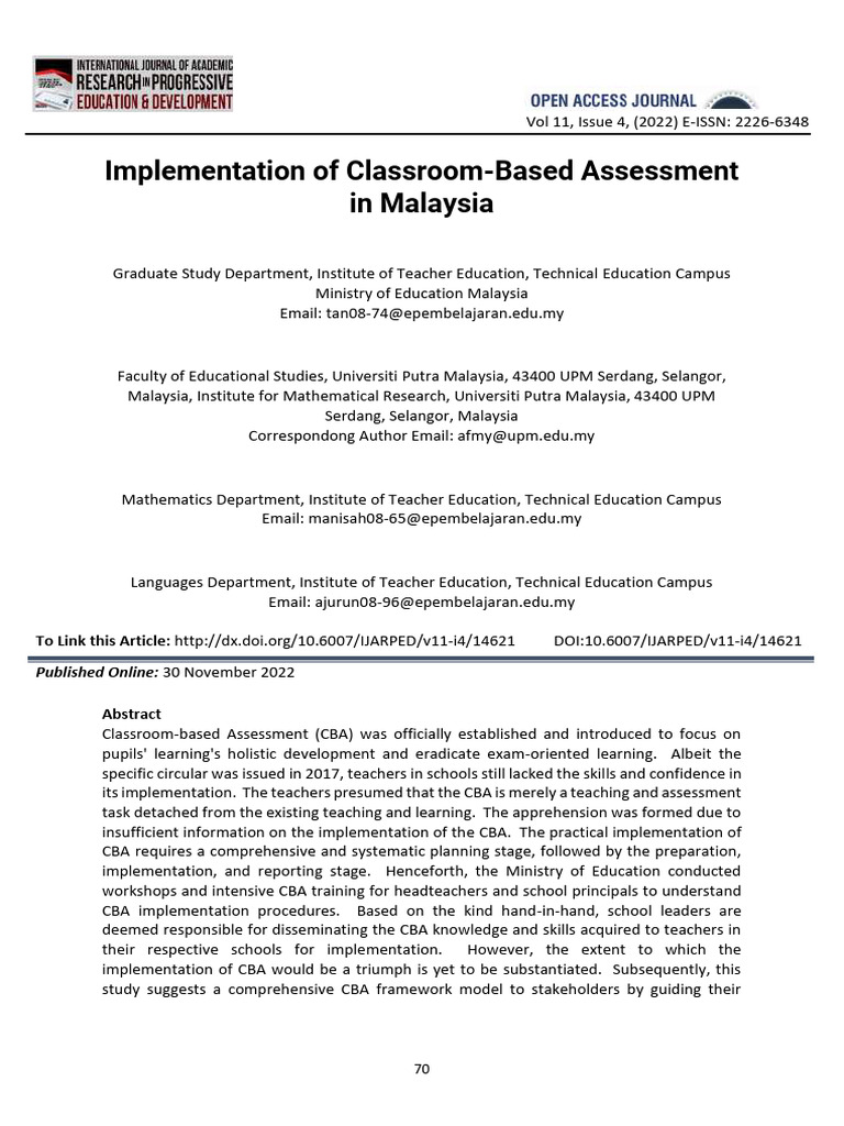 Classroom-Based Assessment in Malaysia | PDF | Educational Assessment ...