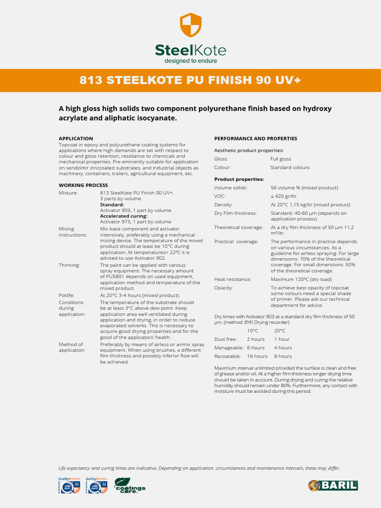 813 Steelkote Pu Finish 90 Uv Datasheet en | PDF | Paint | Industrial Processes