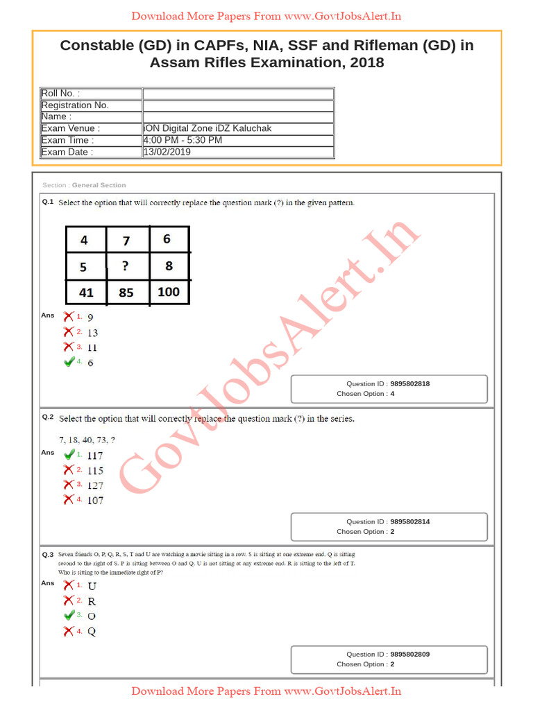 SSC GD Previous Year Question Paper 2018 - Set 02 in English | PDF