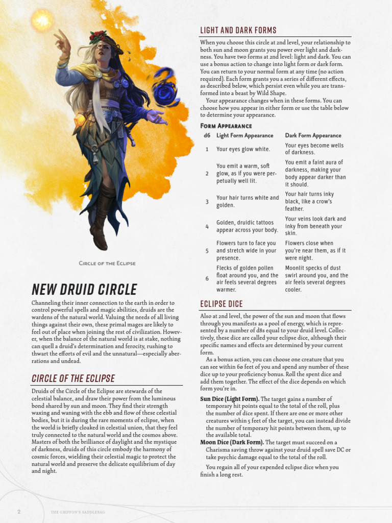 Circle of the Eclipse Druid Subclass | PDF | Eclipse | Moon