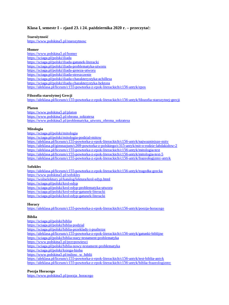 Klasa I Semestr 1 Jezyk Polski 2310 I 24 10 2020 R | PDF