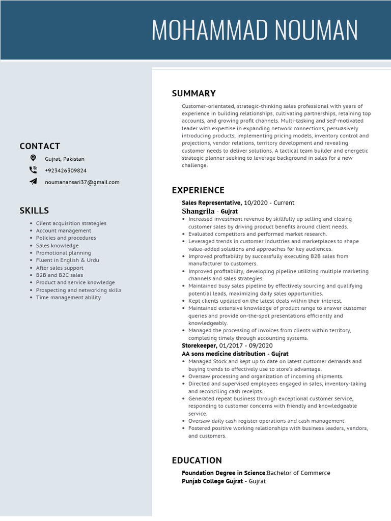 Mohammad_Nouman_CV | PDF | Sales | Marketing