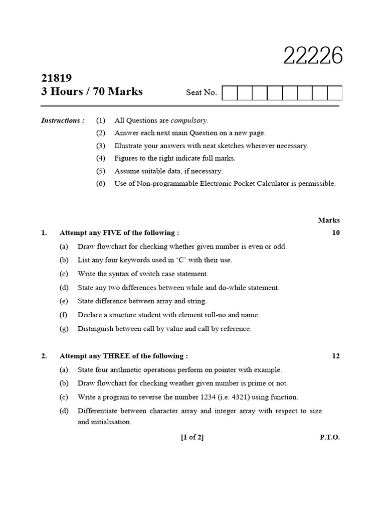 C Programming Exam Questions and Solutions | PDF | Pointer (Computer ...