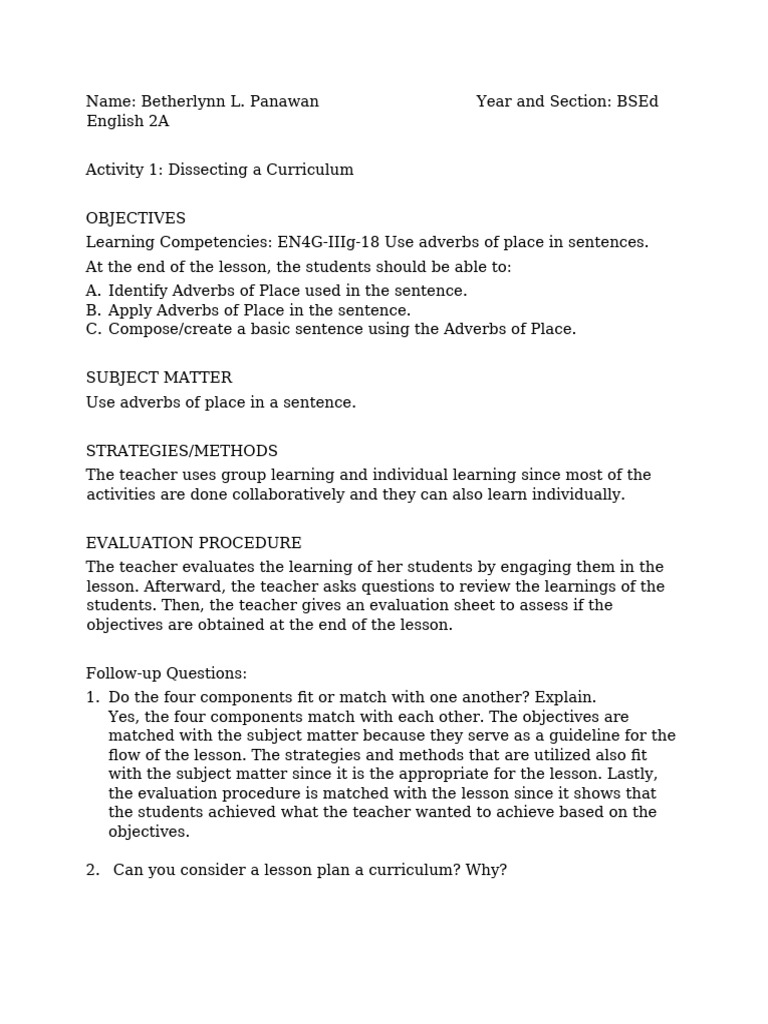 Educ 202 project | PDF | Curriculum | Lesson Plan