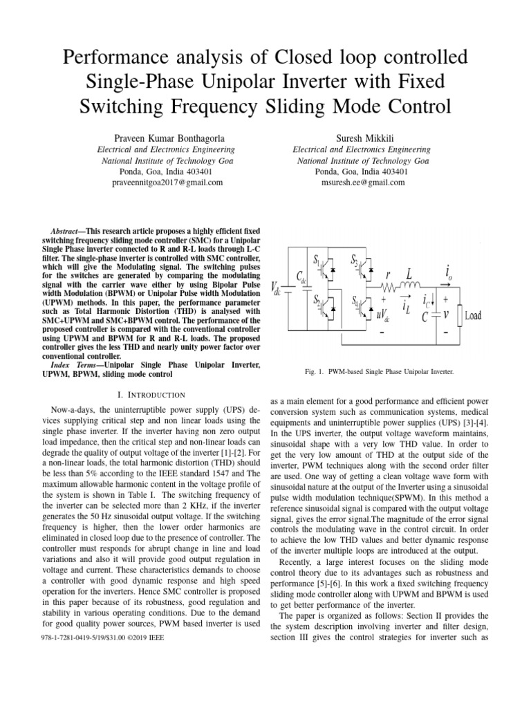 Sliding Mode Control for Unipolar Inverter | PDF | Power Inverter ...