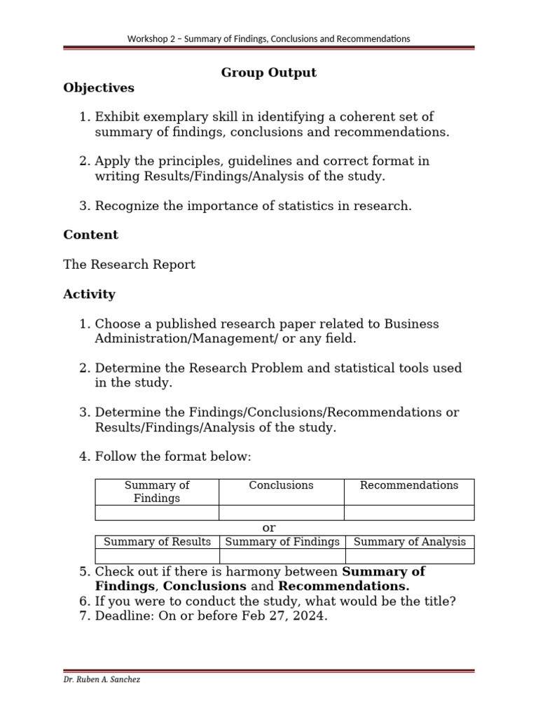 Workshop 2: Findings and Recommendations | PDF