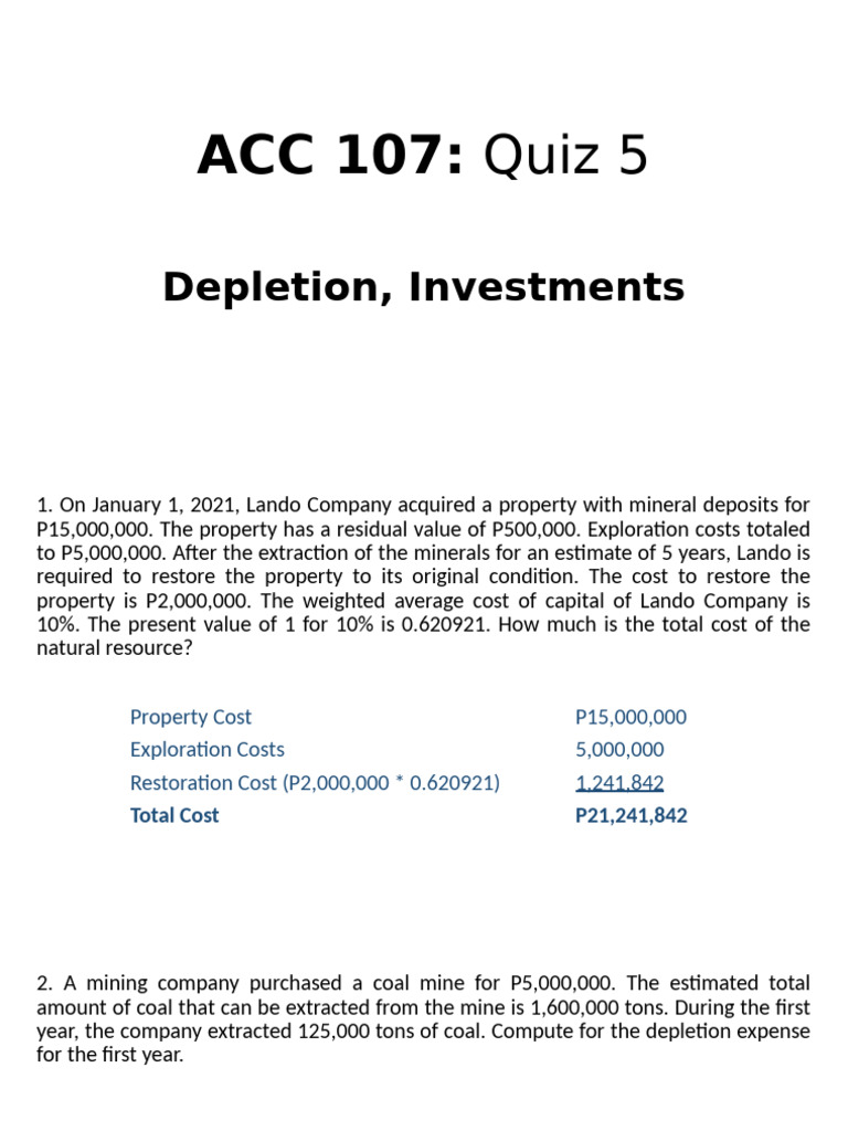 ACC 107 Quiz5.Key | PDF | Depreciation | Bonds (Finance)