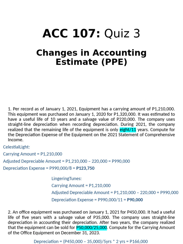 ACC 107 Quiz3.Key | PDF | Depreciation | Accounting
