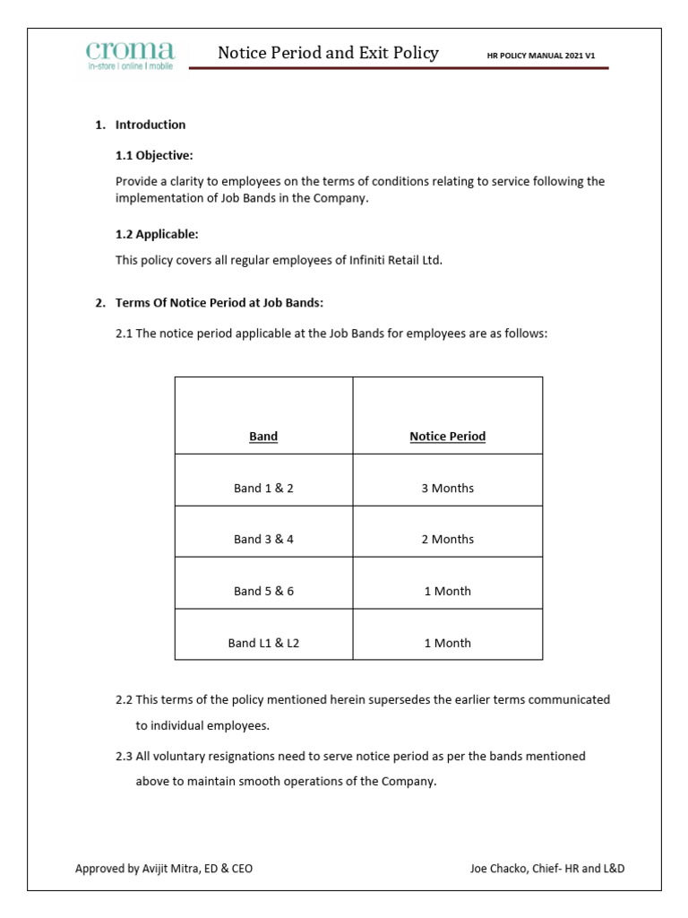 Notice Period and Exit Policy 2021 | PDF