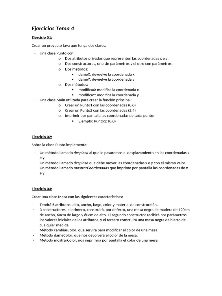 Ejercicios de Programación en Java | PDF | Constructor (Programación ...