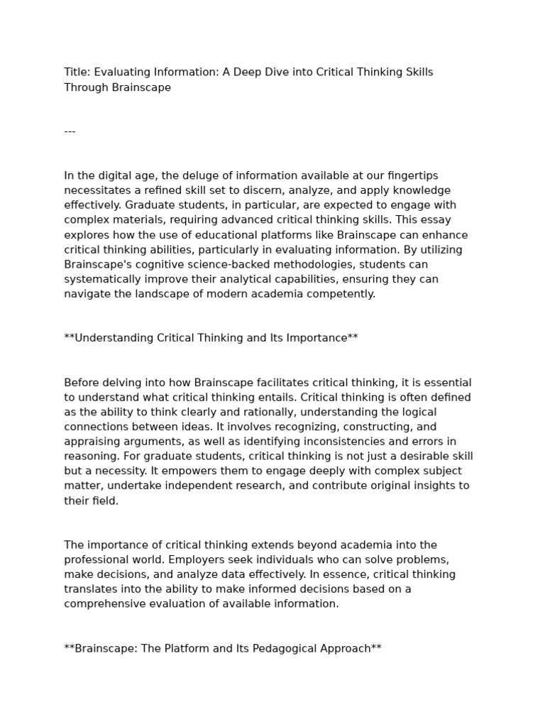 Final Paper Critical Thinking | PDF | Critical Thinking | Learning