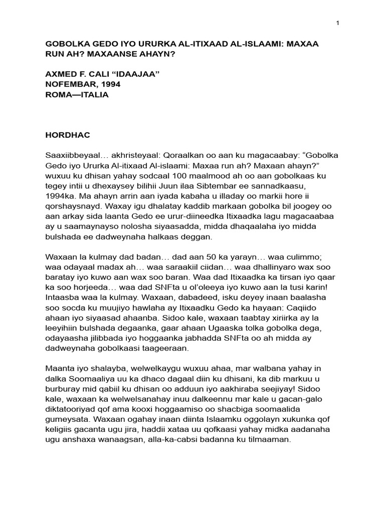 Gedo Iyo Al-Itixaad | PDF