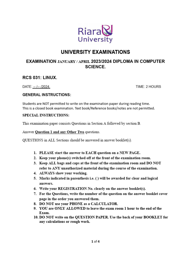 RCS 031 - Linux - Jan - April - 2024 | PDF | Operating System | Linux