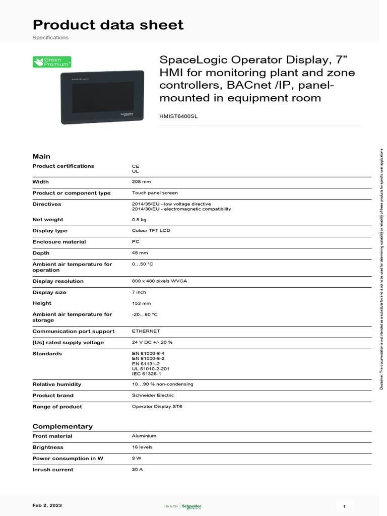 SpaceLogic™ MP-V Controller - HMIST6400SL | PDF | Touchscreen ...