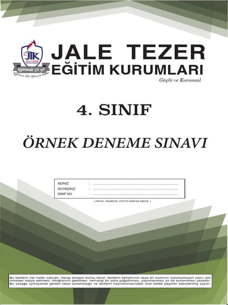 4 Sinif Ornek Deneme Sinavi Kitapcigi | PDF