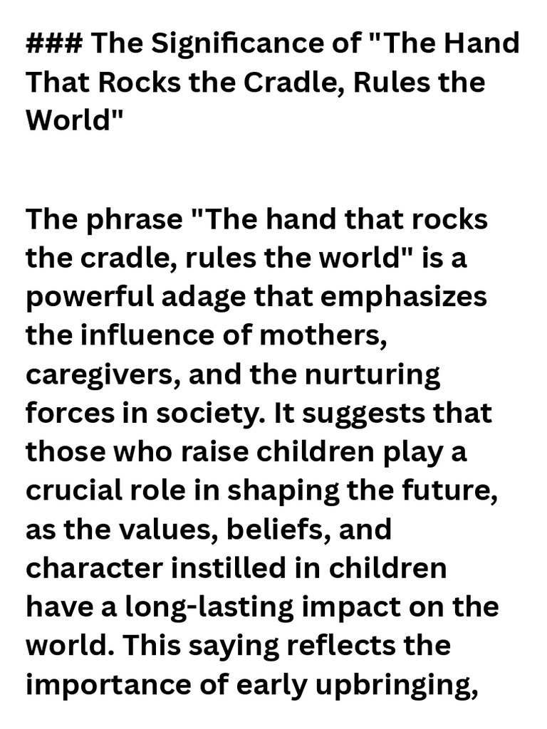 The Significance of The Hand That Rocks The Cradle, Rules The World ...