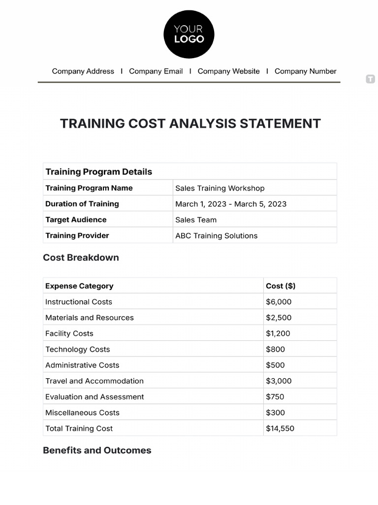 Training Cost Analysis Statement HR Template - Edit Online & Download ...