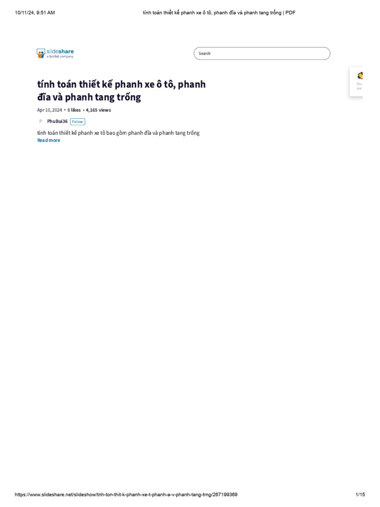 tính toán thiết kế phanh xe ô tô, phanh đĩa và phanh tang trống - PDF | PDF