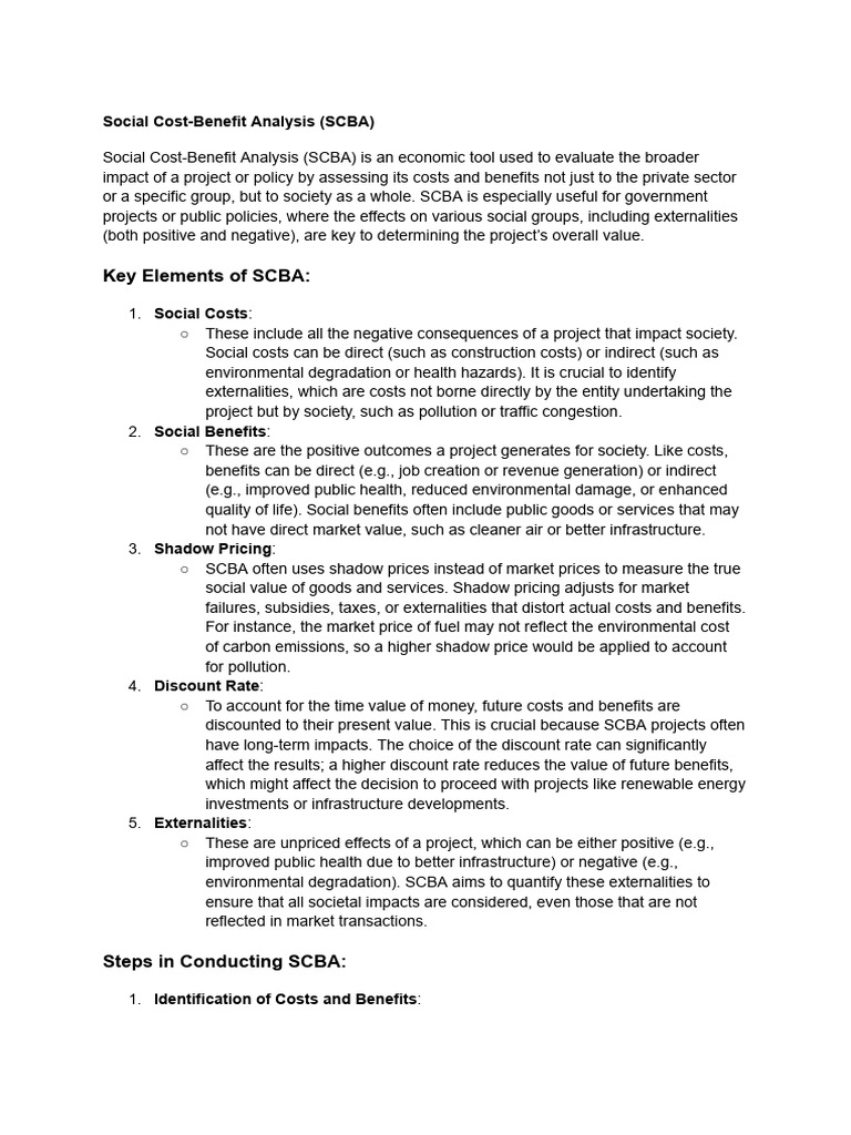 Social Cost-Benefit Analysis (SCBA) | PDF | Cost–Benefit Analysis ...