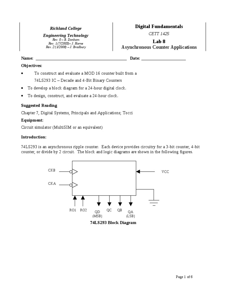 Asynchronous Counter Lab with 74LS293 | PDF | Electronic Circuits ...