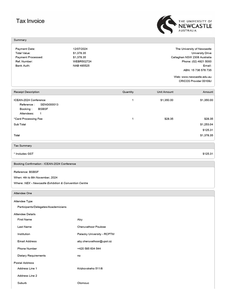 ICEAN-2024 Conference Payment Receipt | PDF | Receipt | Payments