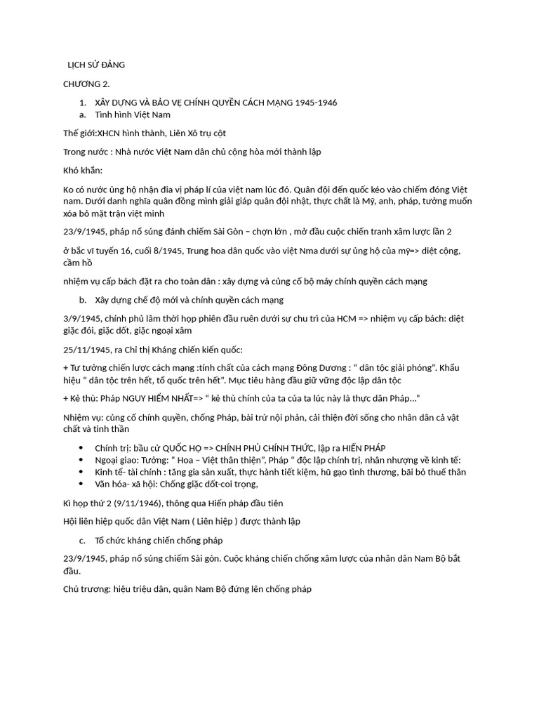 Ly Thuyet Chuong 2 Mon Lich Su Dang Dai Hoc Ha Noi 85408 | PDF