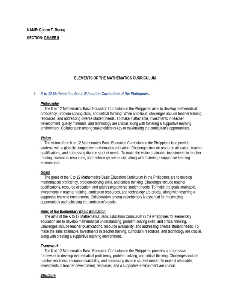Elements of The Mathematics Curriculum | PDF | Curriculum | Teachers