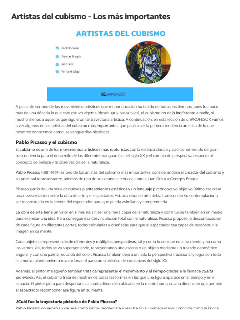 Artistas Del Cubismo - Los Más Importantes | PDF | Cubismo | Pablo Picasso