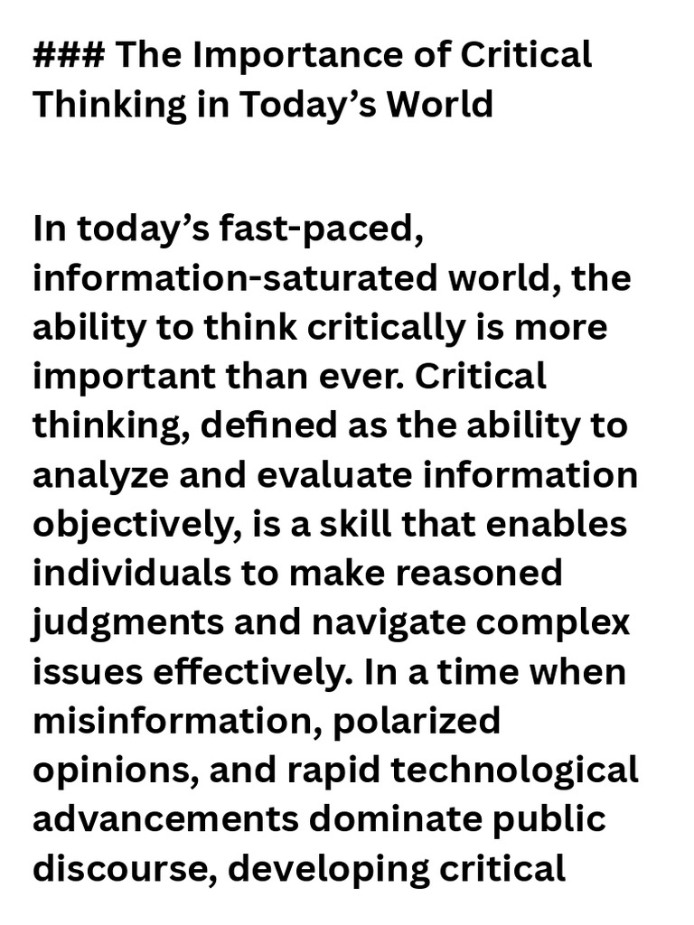 The Importance of Critical Thinking in Today's World | PDF | Critical ...