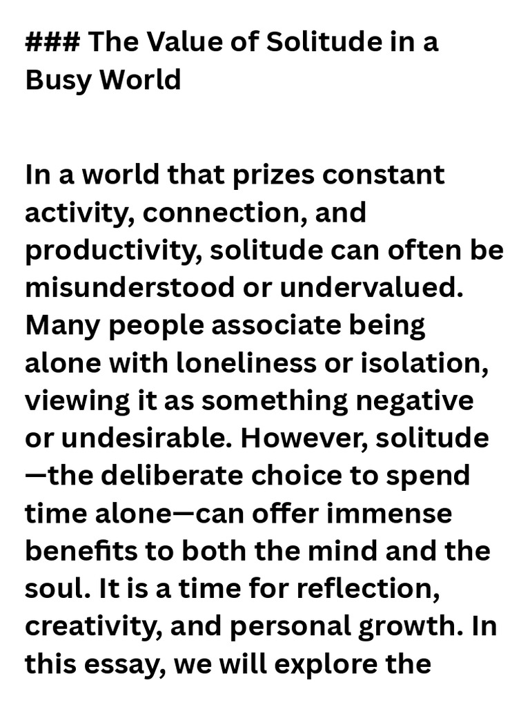 The Value of Solitude in a Busy World | PDF | Solitude | Walden