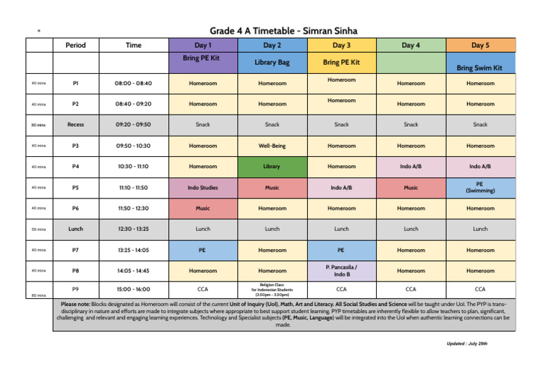 FINAL - Primary Individual Timetables 2024 - 2025 - G4A. | PDF ...