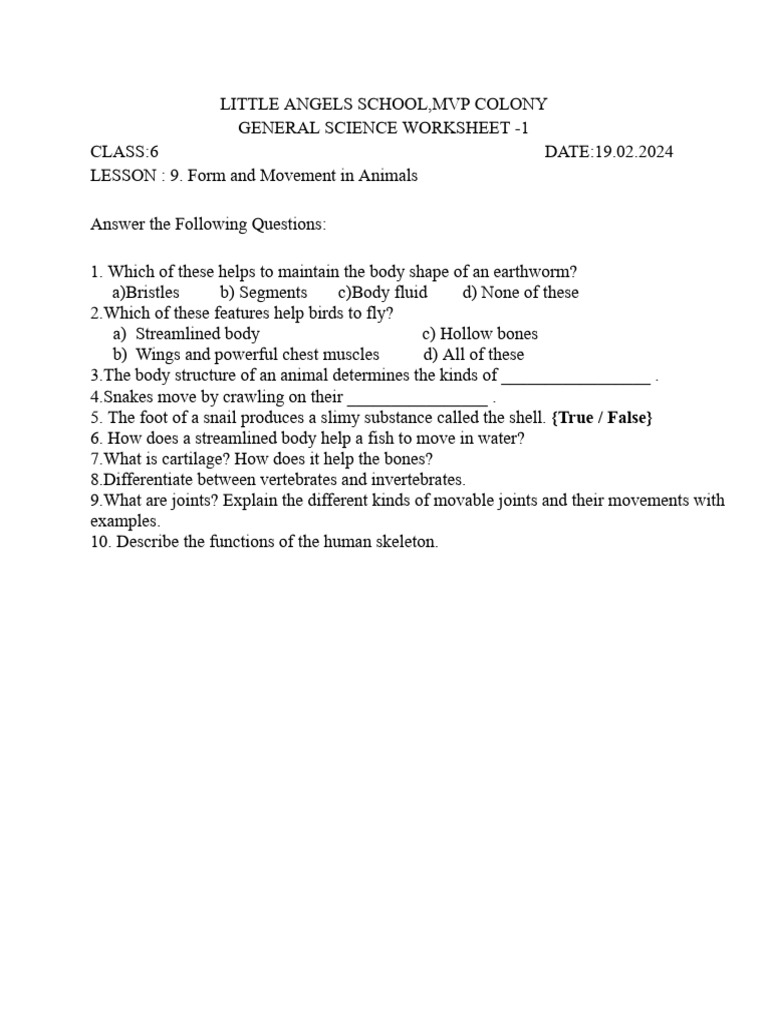 Class 6 Science Day 1 Worksheet | PDF
