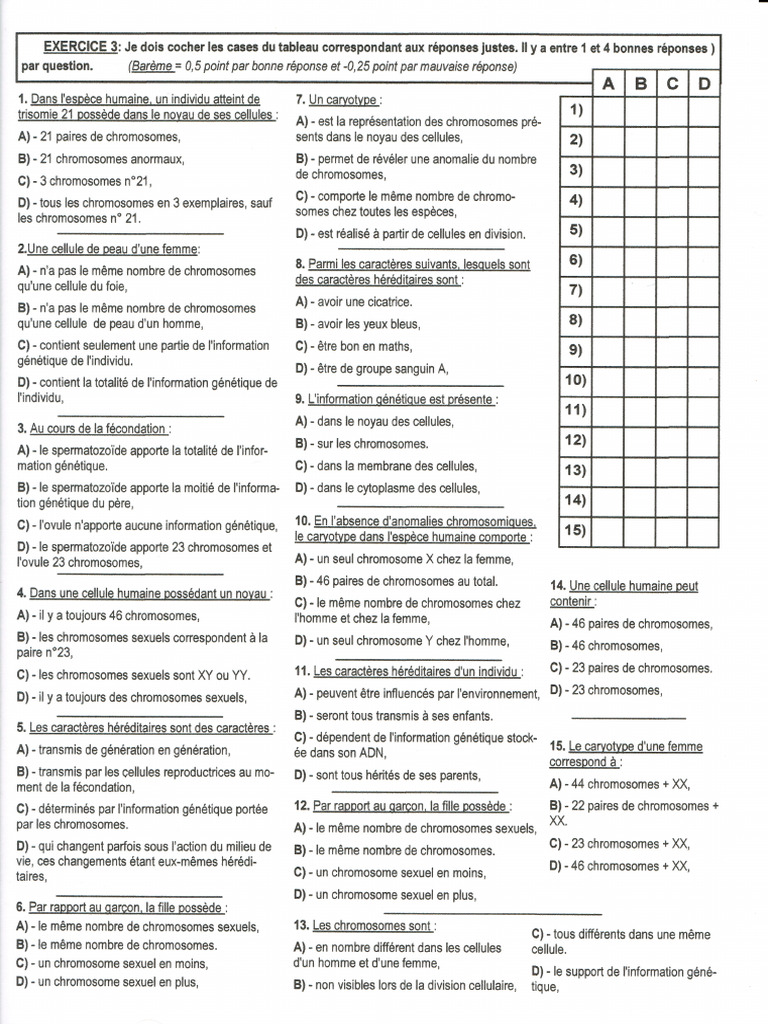 QCM SVT question | PDF