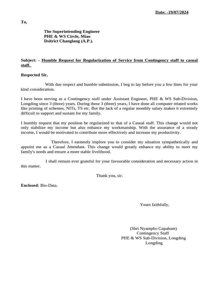 Regularization of Service From Contingent Office Attendant To Casual ...