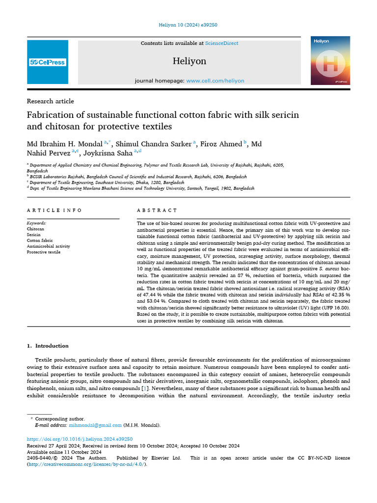 Sustainable Cotton Fabric with Sericin | PDF | Textiles | Ultraviolet