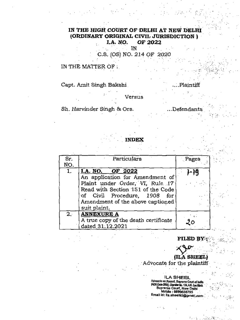 Order 6 Rule 17 Application in High Court | PDF | Political Law | Civil ...