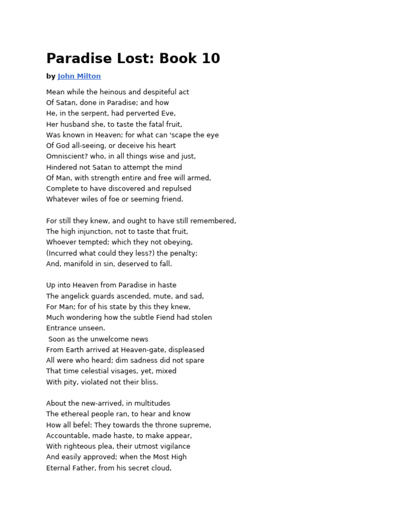 Paradise Lost: Book 10: John Milton | PDF | Serpents In The Bible | Adam